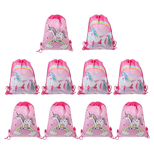 Amosfun 10pcs Unicorn Drawstring Backpack Unicorn Party Gift Pouch Nonwoven for Kids Unicorn Party Birthday Party Bag Supplies
