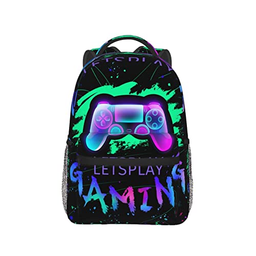 Gamepad Backpack Gamer Casual Travel Daypack Capacity Student Bookbag For Kids Teens Adults Water Resistant Durable Backpack