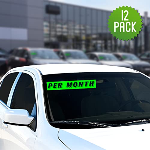 Versa Tags Windshield Slogan Stickers 12 Pack Each of FINANCING Available, Save, Sale, PER Month, ONE Owner (60) Window Stickers Total Dealership Stickers Black On Green