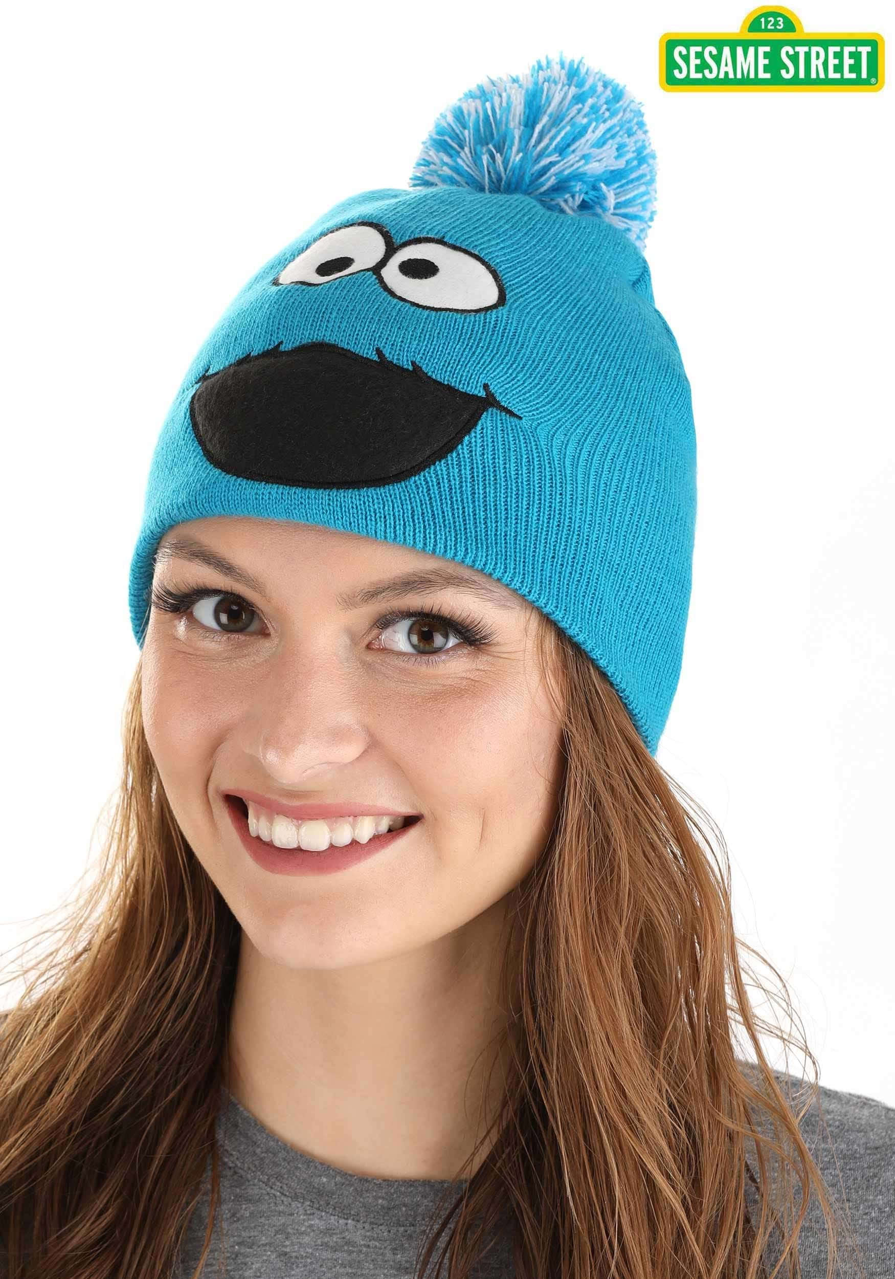 FUN.COM Cookie Monster Pom Winter Hat Standard Blue