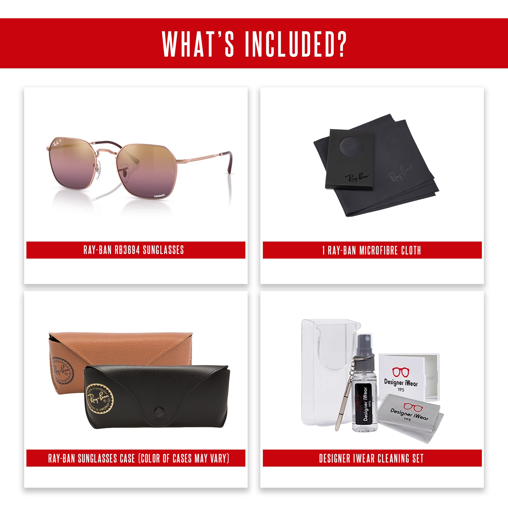 Ray-Ban RB3694 Jim 9202g9 53mm rose gold/red mirror polarized Chromance metal hexagon sunglasses for men for women + Bundle with designer iwear kit