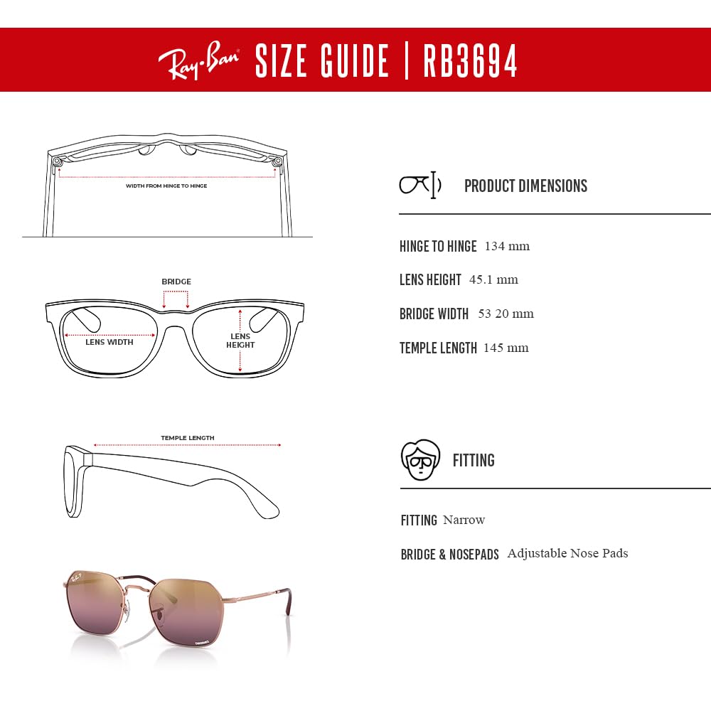 Ray-Ban RB3694 Jim 9202g9 53mm rose gold/red mirror polarized Chromance metal hexagon sunglasses for men for women + Bundle with designer iwear kit