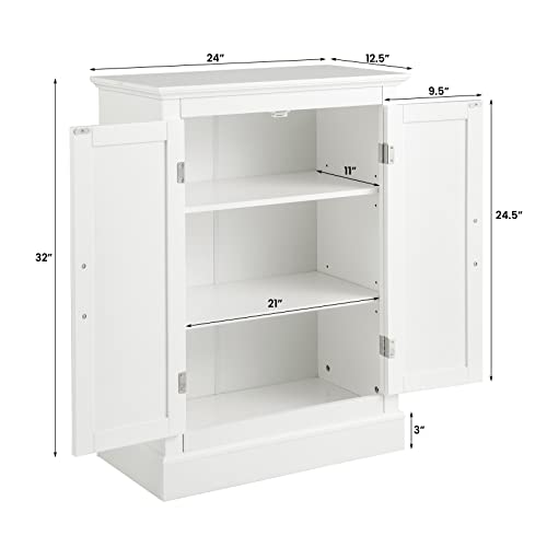 Tangkula Bathroom Storage Cabinet, Freestanding Floor Cabinet with Double Doors and 2 Adjustable Shelves, Anti-toppling Device, Modern Wood Storage for Bathroom Living Room Entryway (White)