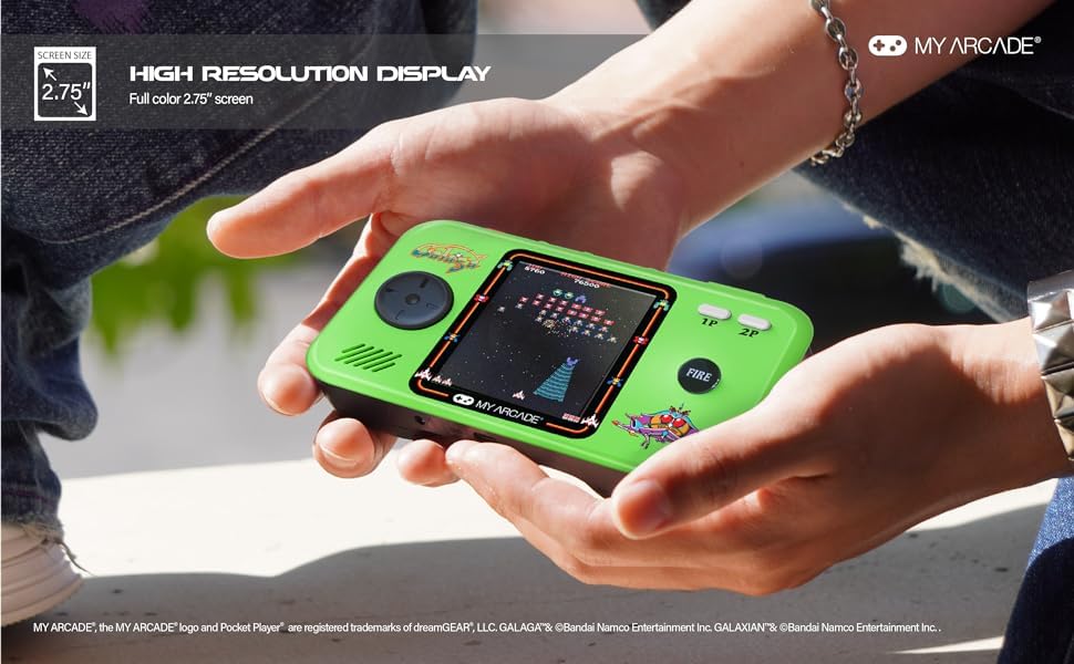 My Arcade Galaga/Galaxian Pocket Player Pro: Portable Video Game Console with 2 Games, Gifts, 2.75" Color Display, Ergonomic Design