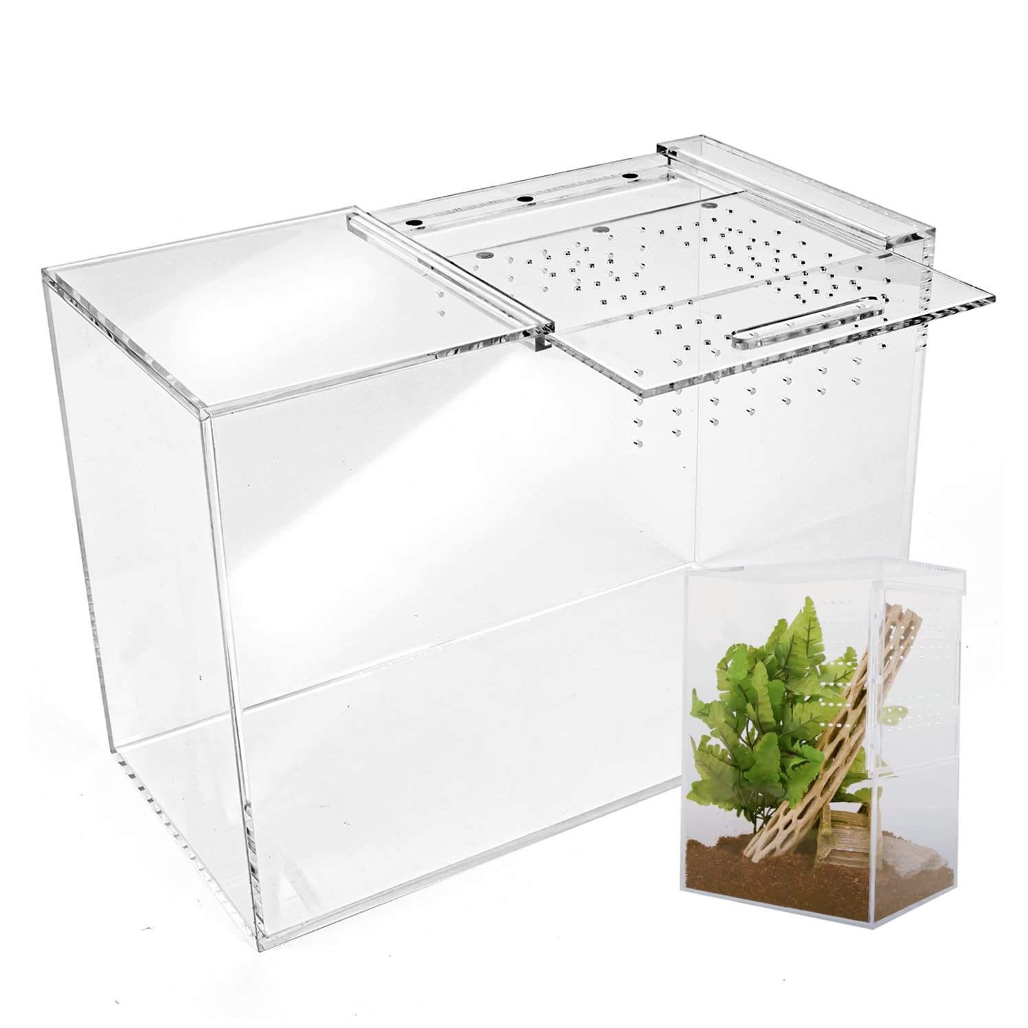 Tarantula Enclosure XL (10”x7”x14”) Reptile Terrarium w/Sliding Magnetic Door-Great Reptile Tank for Terrestrial or Arboreal Animals- Acrylic Terrarium for Juvenile or Adult Spiders- Hermit Crab Cage