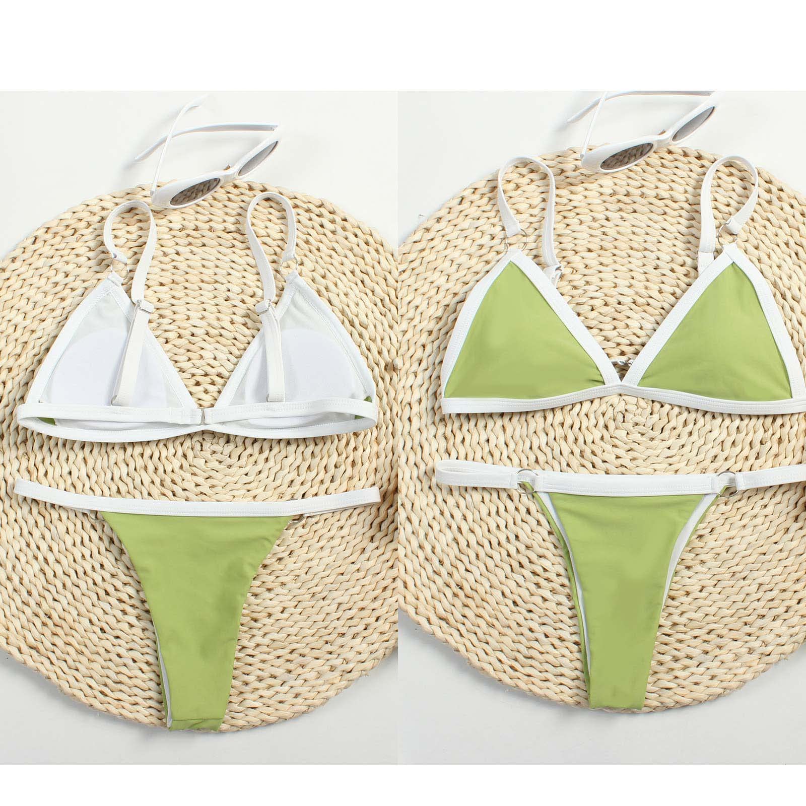 Women O-Ring Two Piece Thong Bikini Sets Solid Color Swimsuits Sexy Bathing Suits Cheeky High Waisted Triangle Beach Swimsuit