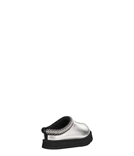 UGG Unisex-Child Tazz Leather Slipper, Silver Metallic, 6 Big Kid