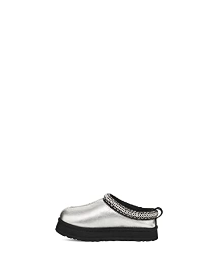 UGG Unisex-Child Tazz Leather Slipper, Silver Metallic, 2 Little Kid