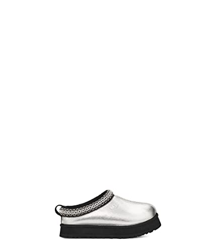 UGG Unisex-Child Tazz Leather Slipper, Silver Metallic, 2 Little Kid