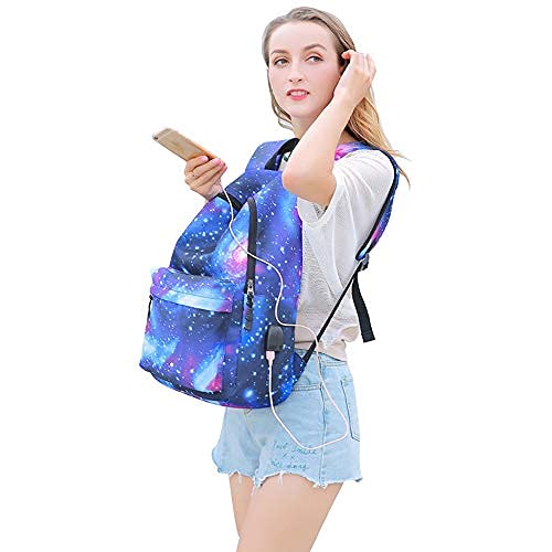 Peicees Upgraded Galaxy School Backpack with USB Charging Port Waterproof Bookbag Daypack Rucksack