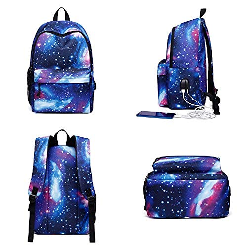 Peicees Upgraded Galaxy School Backpack with USB Charging Port Waterproof Bookbag Daypack Rucksack