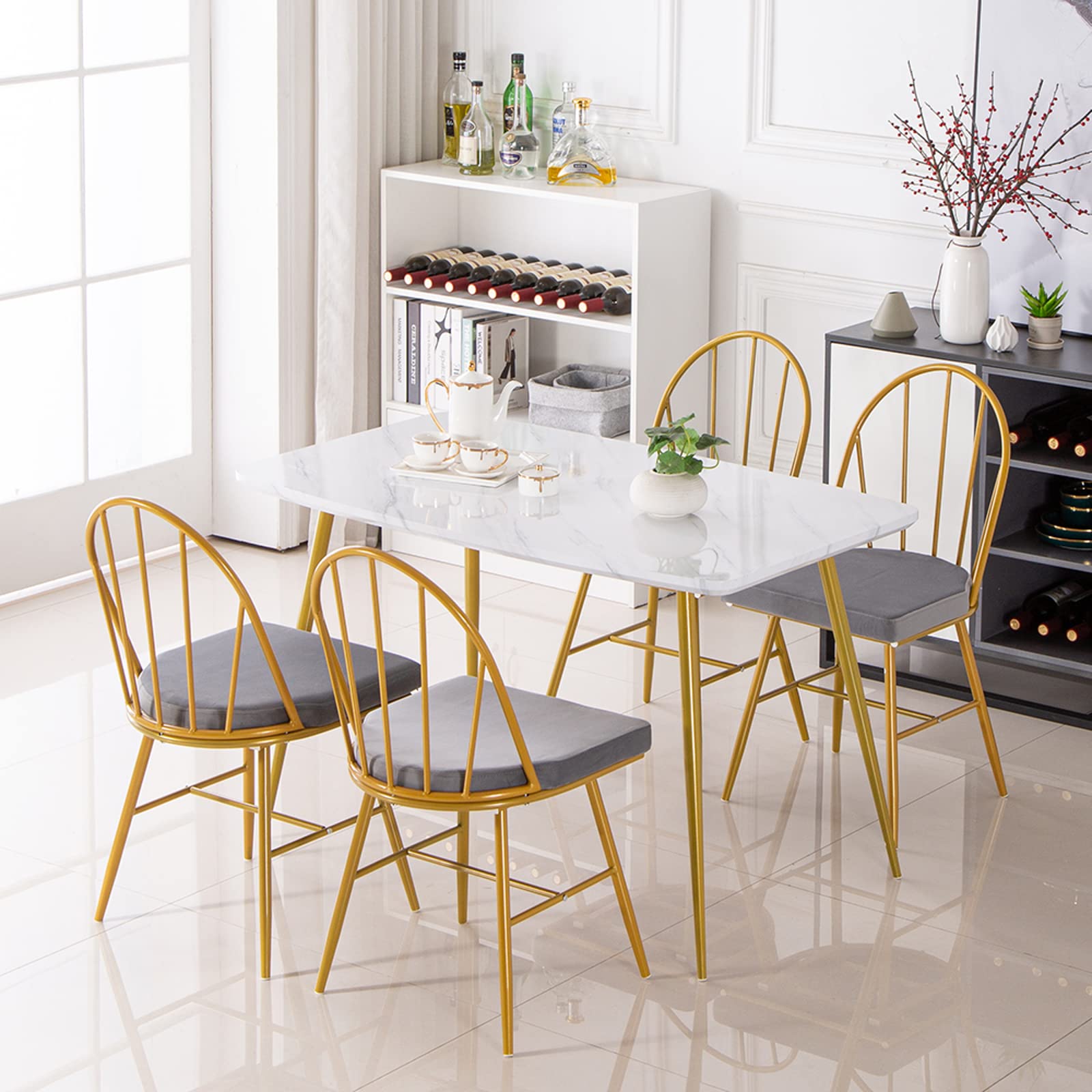 Karl home Modern Marble Dining Table, Kitchen & Dining Room Marble Stripe Tables with 4 Metal Legs, 220lbs Capacity, 48" L x 30" W x 30" H