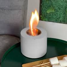 Blaze Tabletop Firepit Small Round Concrete Portable Fire Bowl Fireplace in Light Grey with Cork Mat, Cover Included - Perfect for Outdoor Patio, Indoor Patio, Garden & Lawn Décor, Patio & Room Décor.