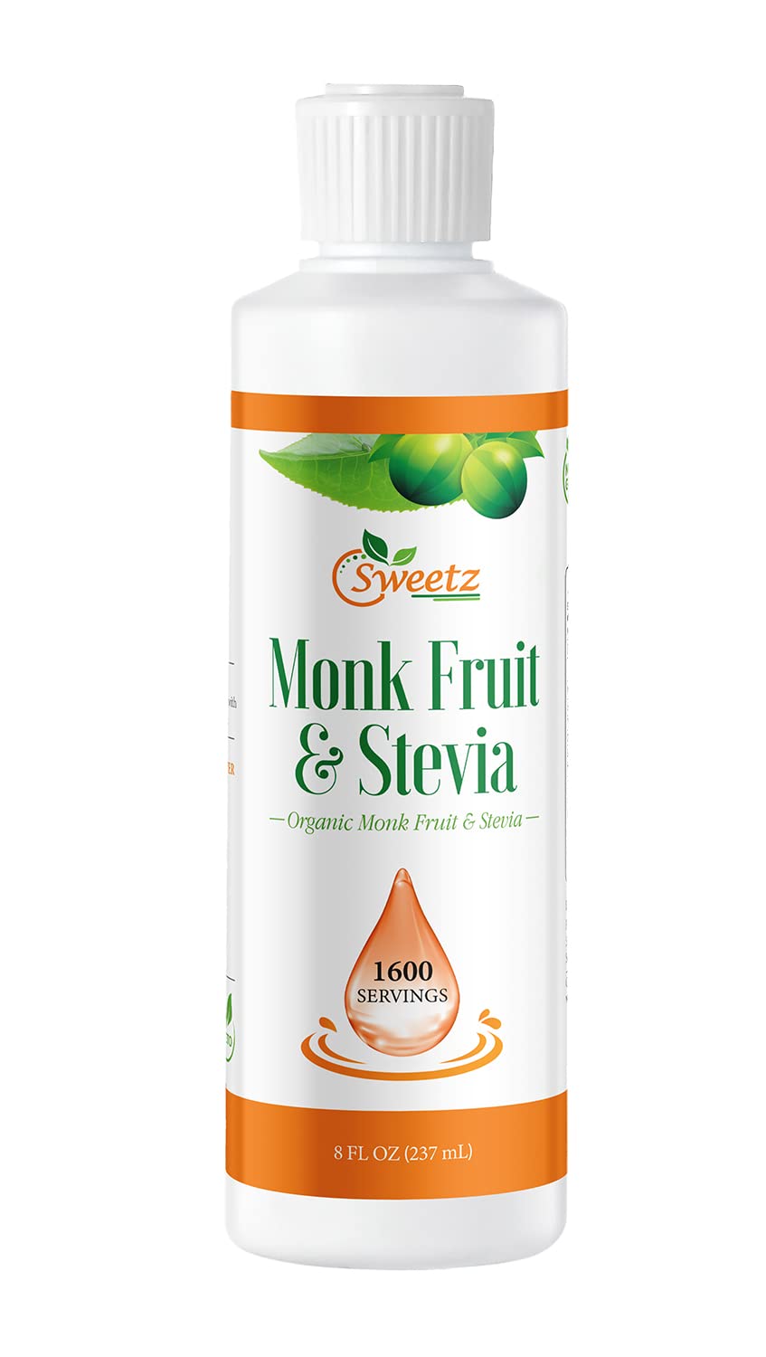 G-Sweetz Monk Fruit & Stevia Liquid Sweetener Drops - Natural Sweeteners & Sugar Alternatives - Delicious Blend with No Bitter Aftertaste - Concentrated Sweetener Liquid Drops Extract – 8 FL OZ (1600 Servings)