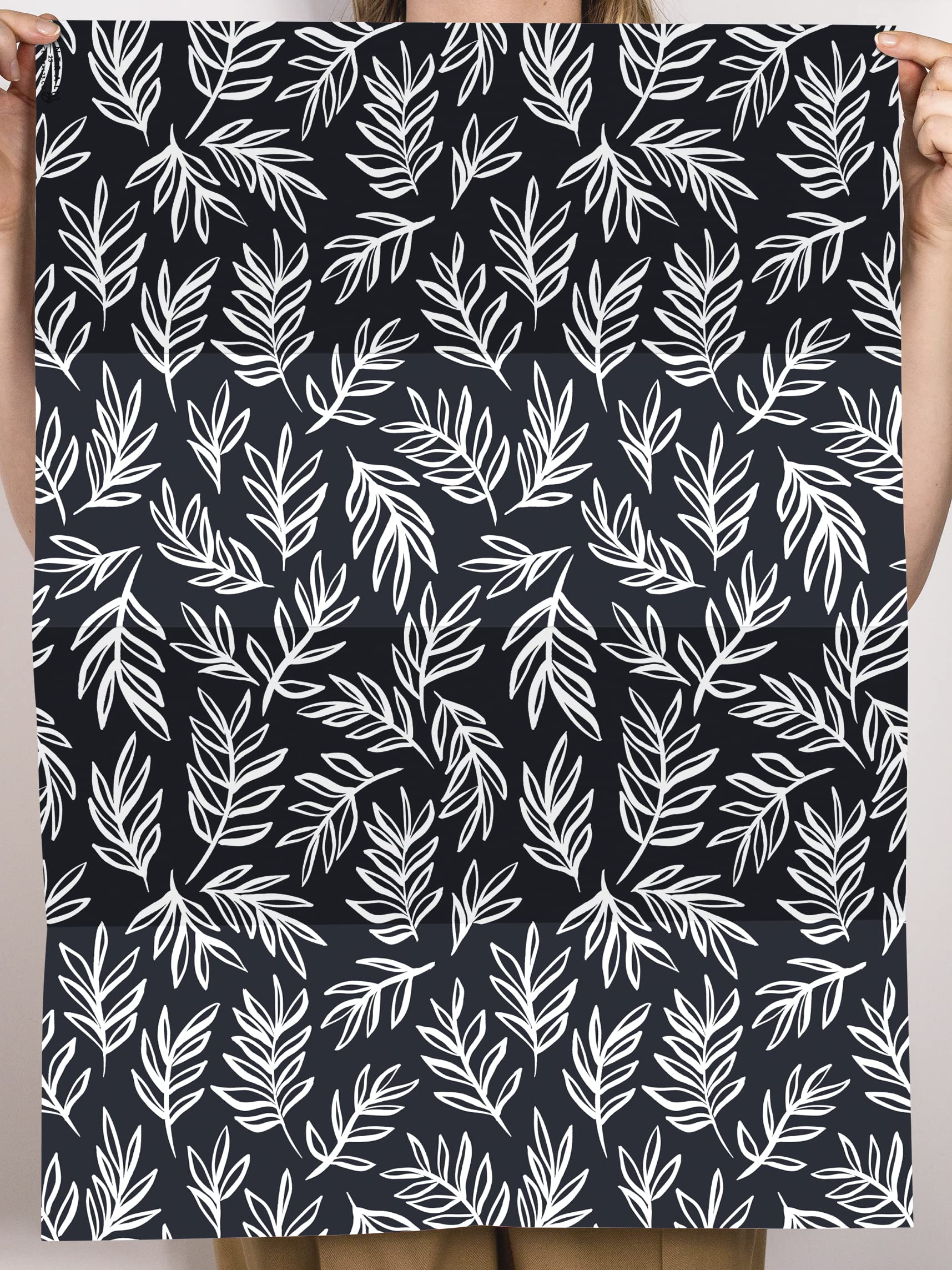 CENTRAL 23 Black Wrapping Paper - 6 Sheets Gift Wrap - Botanical Leaves - All Occasion Wrapping Paper - Eco - Comes With Fun Stickers