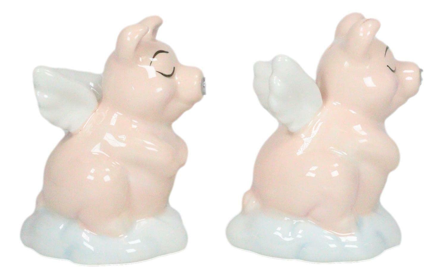 Set Of 1 Ceramic When Pigs Fly Angel Pig Couple On Clouds Kissing Salt And Pepper Shakers