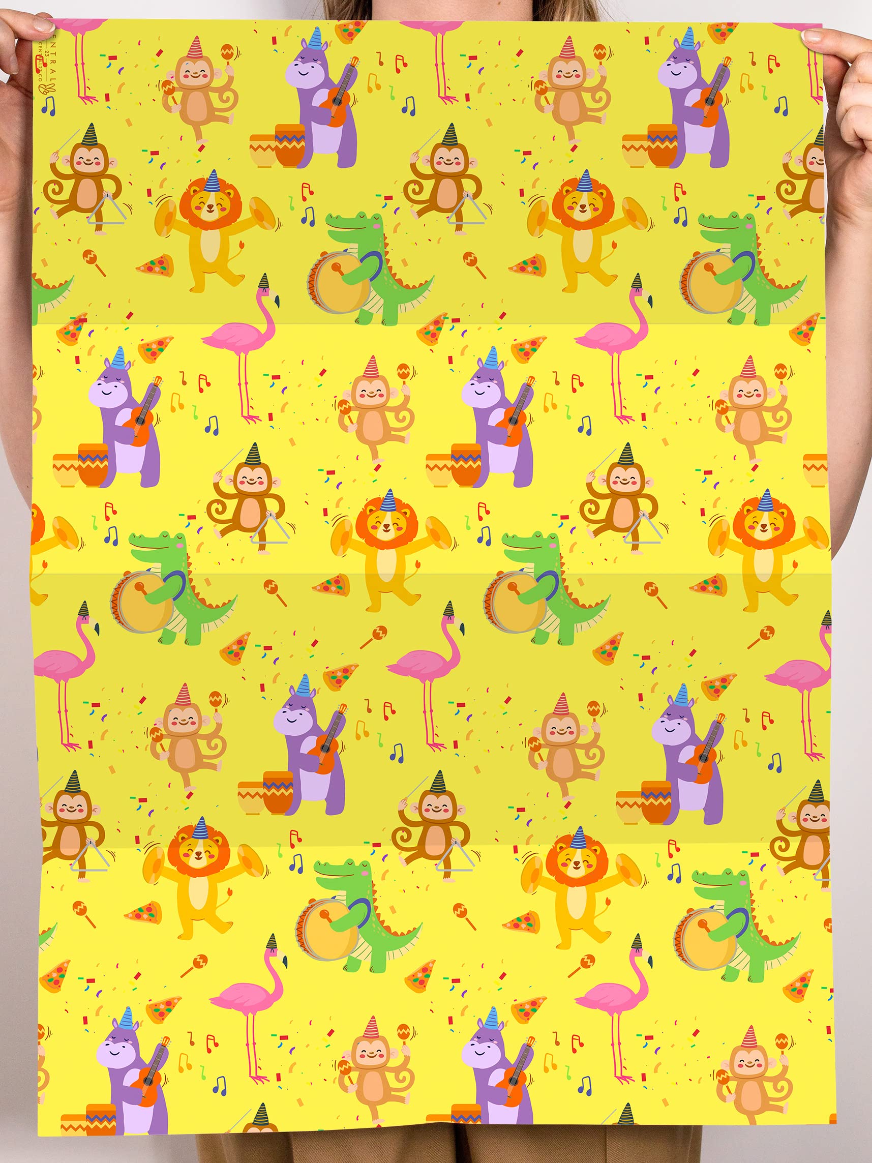 CENTRAL 23 Yellow Gift Wrap Paper - 6 Giftwrap Sheets - Kids Wrapping Paper - Baby Shower Wrapping Paper Girl Boy - Comes With Fun Stickers