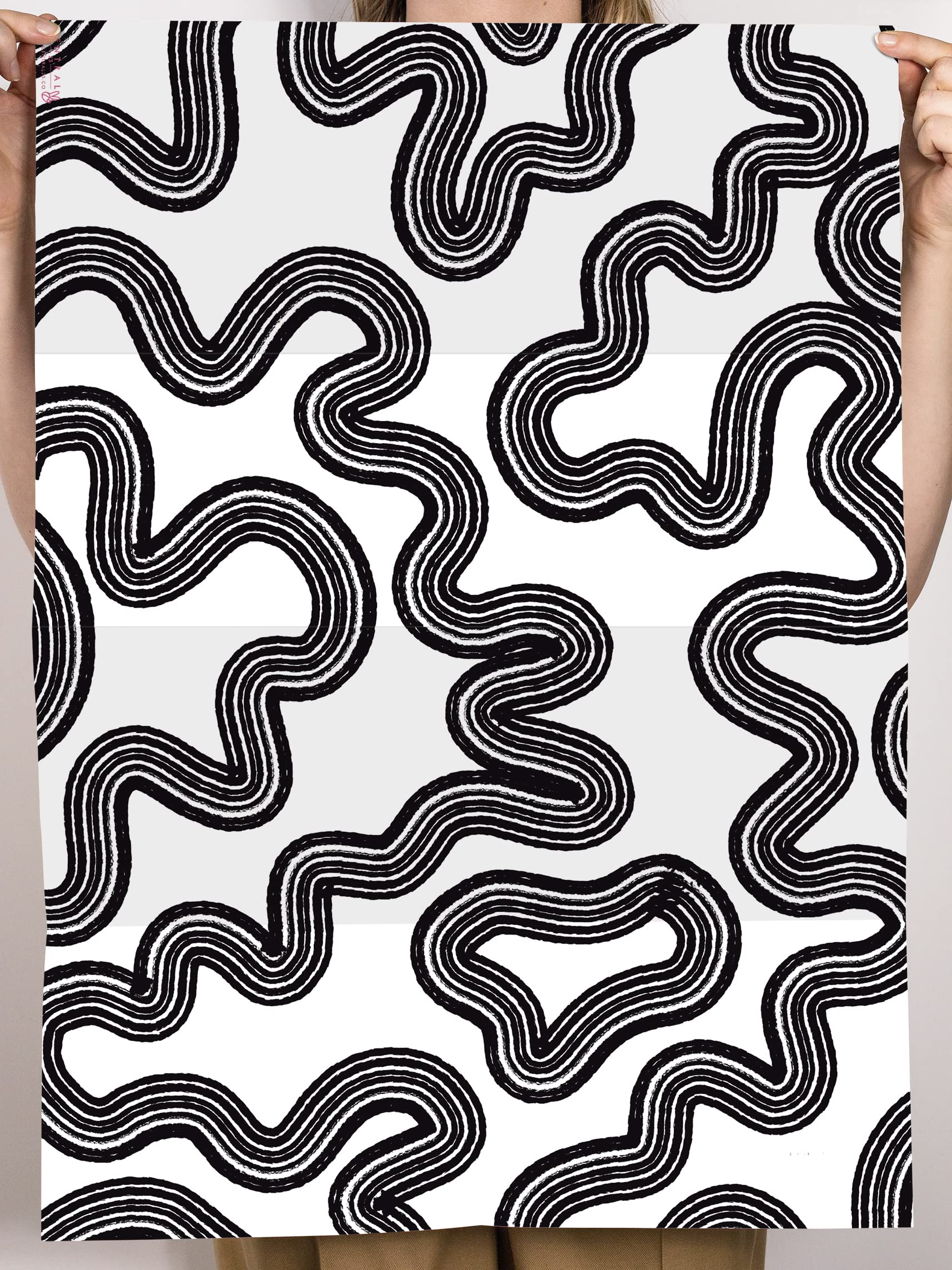 CENTRAL 23 Black And White Wrapping Paper - 6 Sheets Gift Wrap - Abstract Paint Brush - Minimal - Birthday Gift Wrap For Men Women - Comes With Fun Stickers