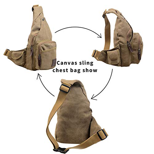 Canvas Sling Bag Crossbody Backpack Casual Daypack Small Chest Shoulder Bag Sling Chest Multipurpose Backpack for Travel, Hiking, Cycling (Green)