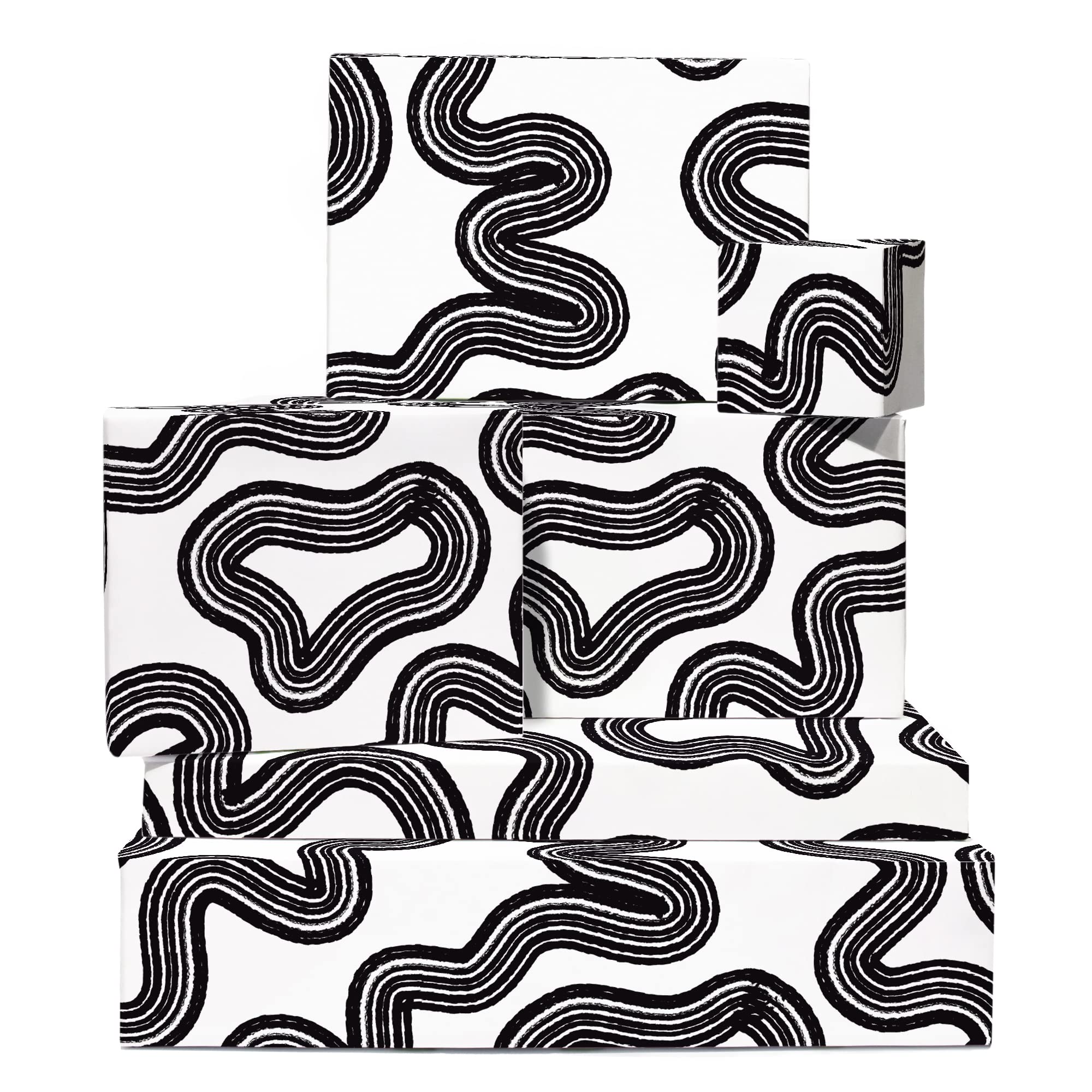 CENTRAL 23 Black And White Wrapping Paper - 6 Sheets Gift Wrap - Abstract Paint Brush - Minimal - Birthday Gift Wrap For Men Women - Comes With Fun Stickers
