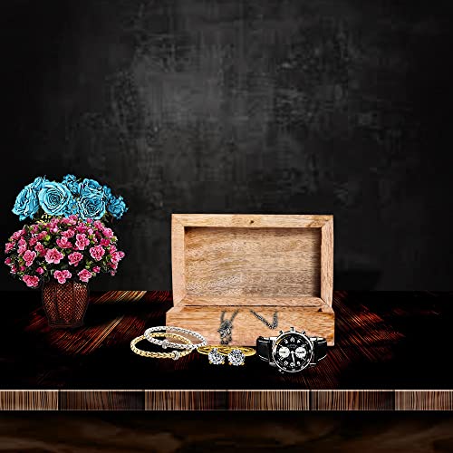 SUNDERSHALA Wooden Jewellery Box Hand Carvings Designs Keepsake Storage Premium Wooden Trinket Box (5 x 3 x 1.75 inches, Brown (Plain))