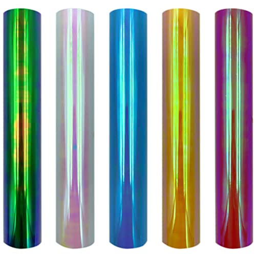 VILLCASE 5 Rolls Vinyl Lettering Film Vinyls Color Changing Vinyl Holographic Vinyl Glass Vinyl Film Transfer Tape for Vinyl Adhesive Vinyl White Vinyl Transfer Paper Five Colors The Pet