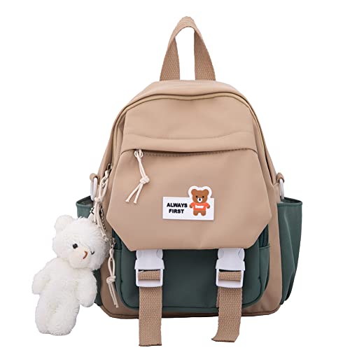 AZURAOKEY Cute Mini Backpacks with Accessories, Kawaii Girls Student Shoulder School Bags Small Travel Kawaii Small Backpack Aesthetic Backpack for School, Travel (Coffee)