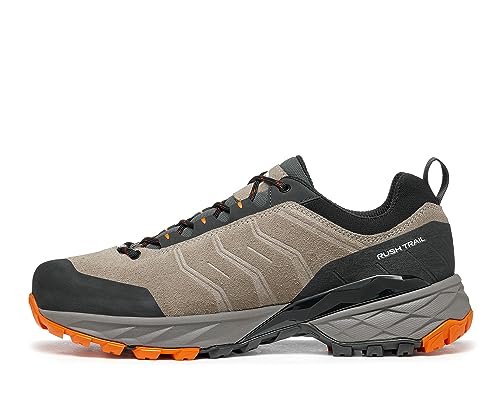 SCARPA Men's Rush Trail GTX Waterproof Gore-Tex Lightweight Hiking Shoes - Taupe/Mango - 8.5