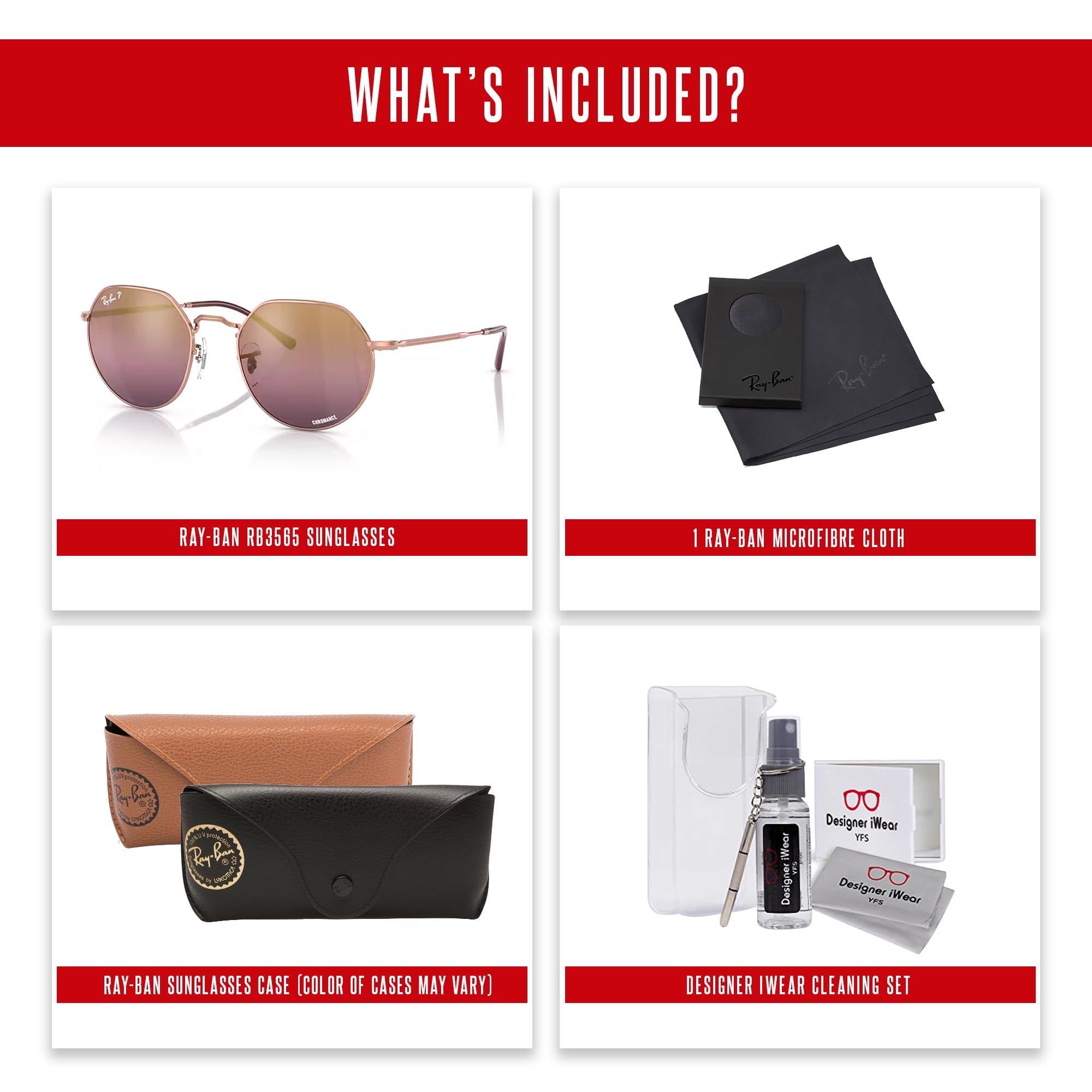Ray-Ban Jack RB3565 53MM Rose Gold/Crystal Lens Mirror Red Gradient Polarized Chromance Rounded Hexagonal Sunglasses for Men for Women + BUNDLE With Designer iWear Eyewear Kit