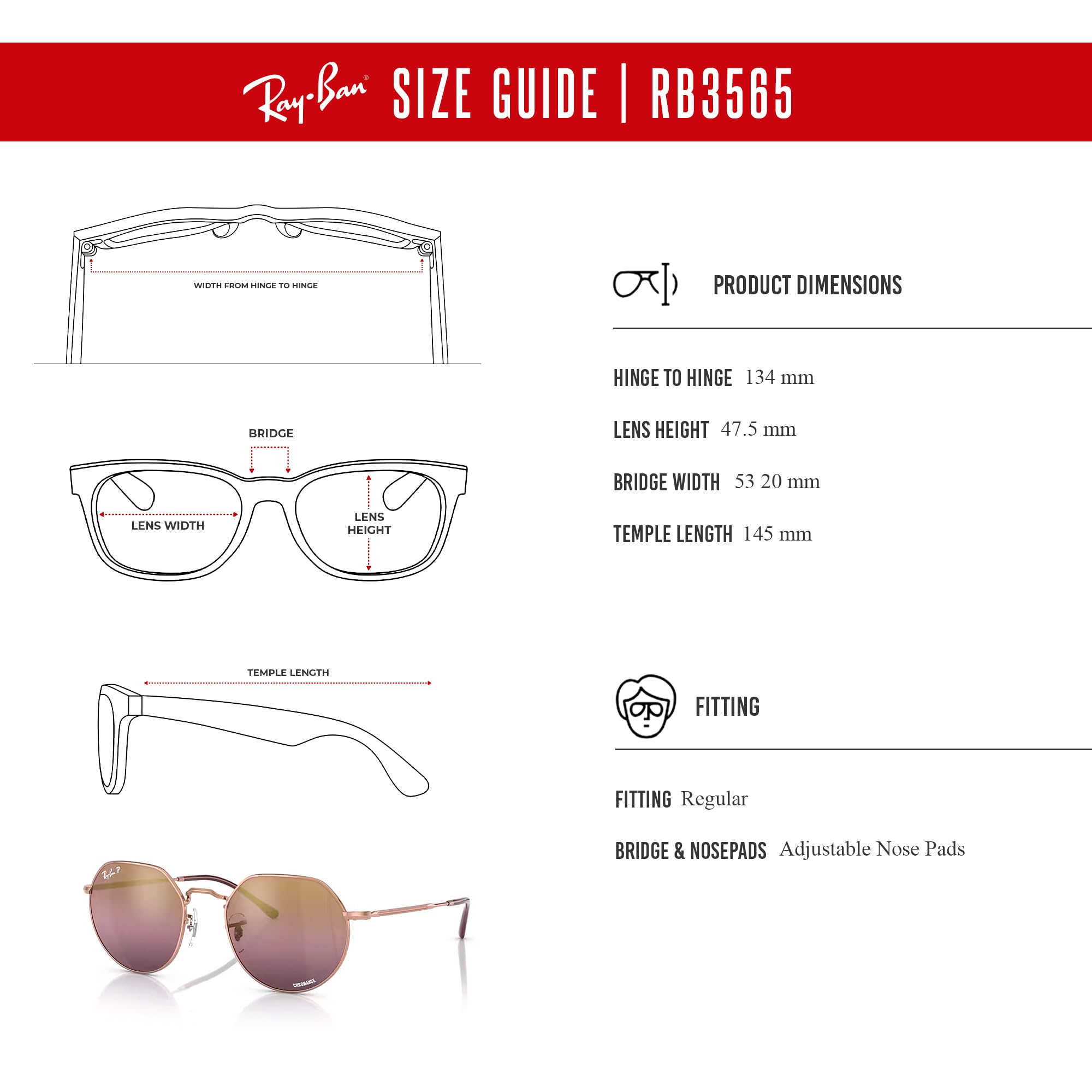 Ray-Ban Jack RB3565 53MM Rose Gold/Crystal Lens Mirror Red Gradient Polarized Chromance Rounded Hexagonal Sunglasses for Men for Women + BUNDLE With Designer iWear Eyewear Kit