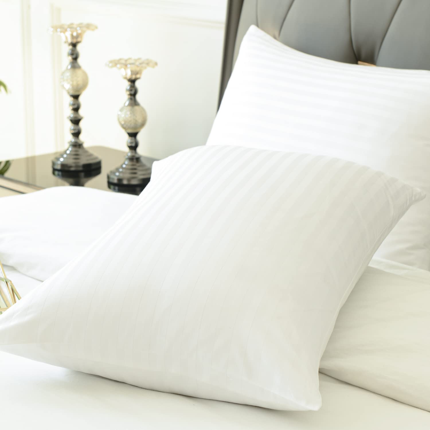 100% Cotton Pillow Protectors with Zipper Queen Size, White Pillow Cases for Home & Hotel, Sateen Soft Cooling Hidden Zippered Pillow Case Protector for Hair & Skin, 20x30 in, 1 Pack