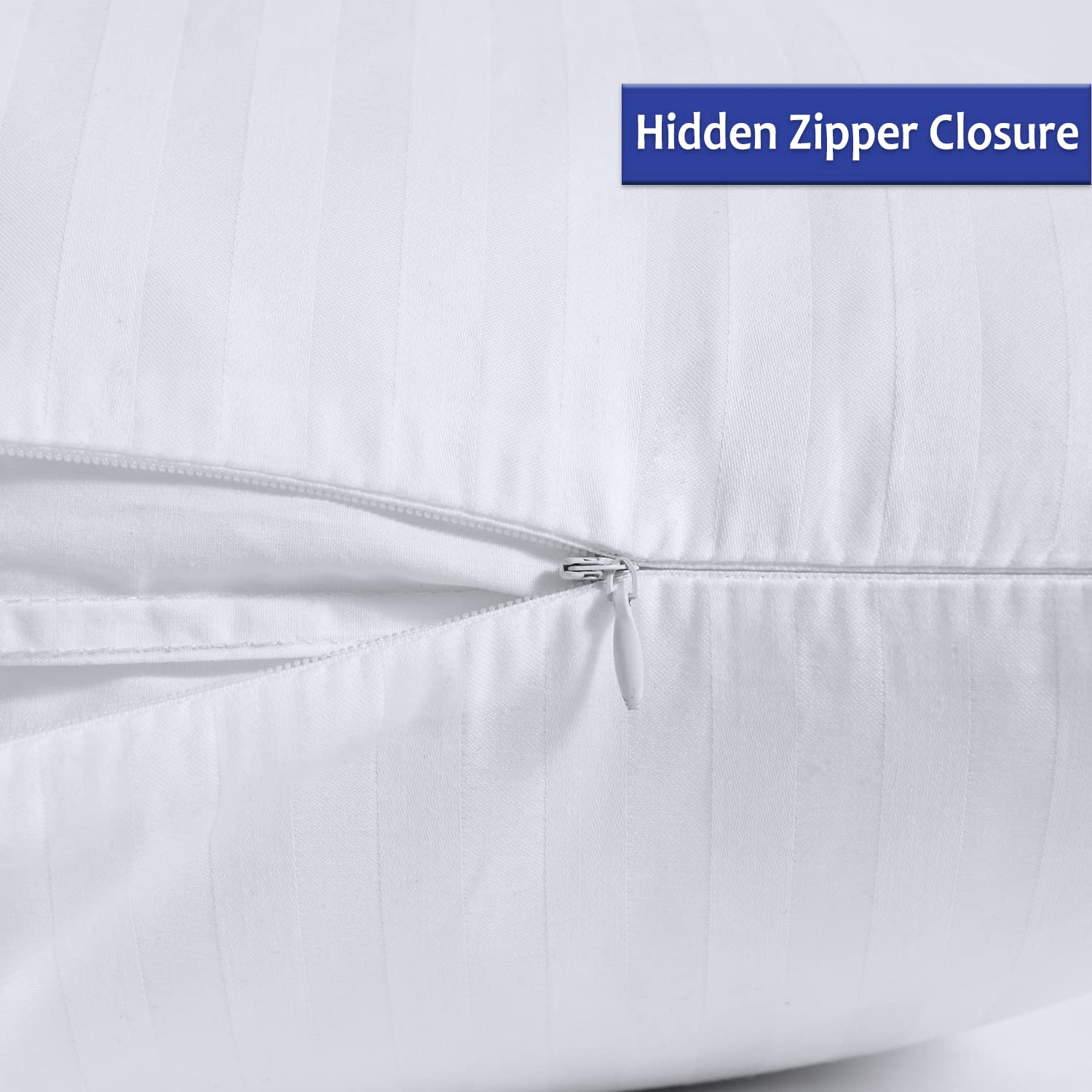 100% Cotton Pillow Protectors with Zipper Queen Size, White Pillow Cases for Home & Hotel, Sateen Soft Cooling Hidden Zippered Pillow Case Protector for Hair & Skin, 20x30 in, 1 Pack