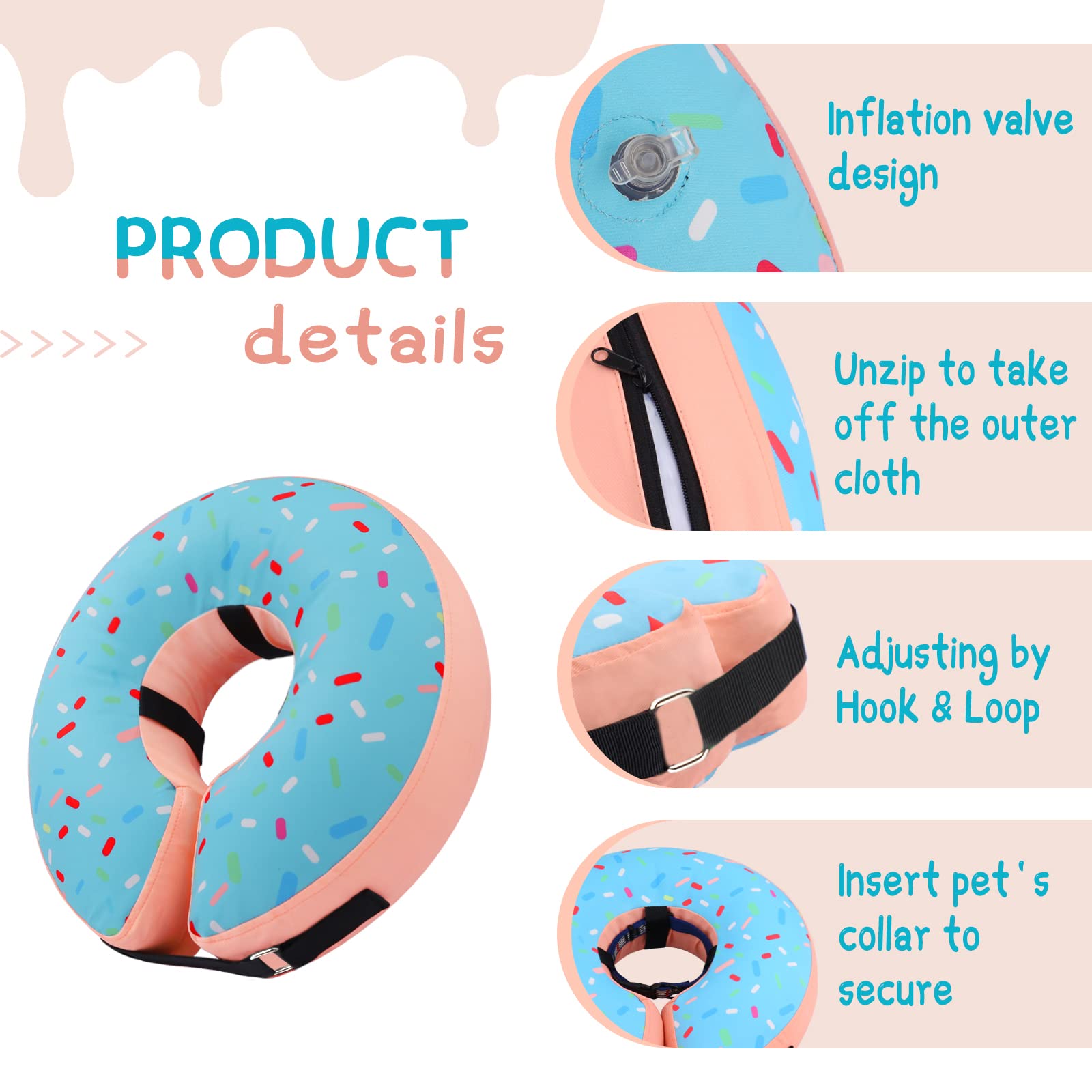 Supet Inflatable Dog Cone Collar Alternative After Surgery, Dog Neck Donut Collar Recovery E Collar for Post Surgery, Soft Dog Cone for Small Medium Puppies Cats