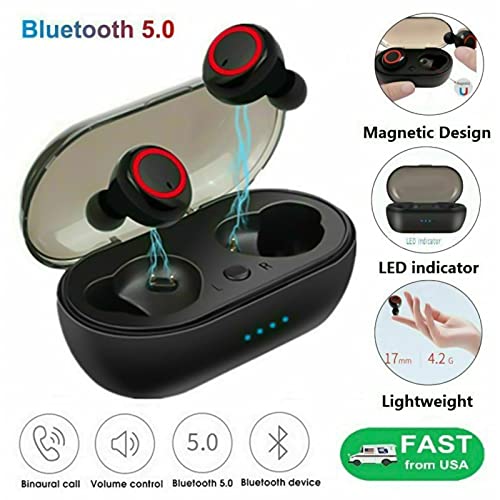Skellig TWS Bluetooth Earphones Fingerprint Touch Wireless Earbuds HD Stereo Wireless Headphones Noise Cancelling Gaming Headset,black