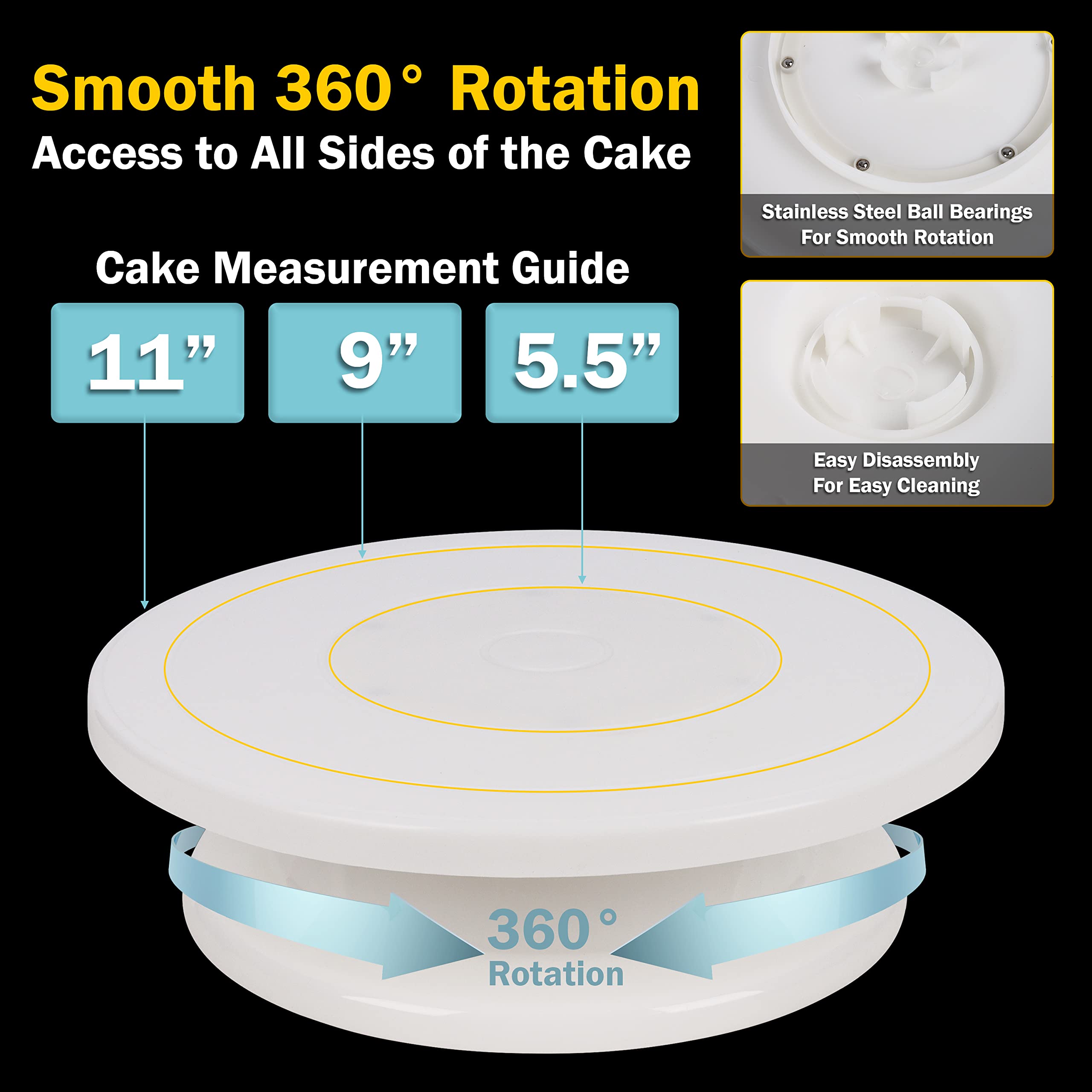 11 Inch Rotating Cake Stand/Turntable with 2 Icing Spatula and 3 Icing Smoother, Revolving Cake Stand Decorating Supplies/Baking Supplies/Baking Kit