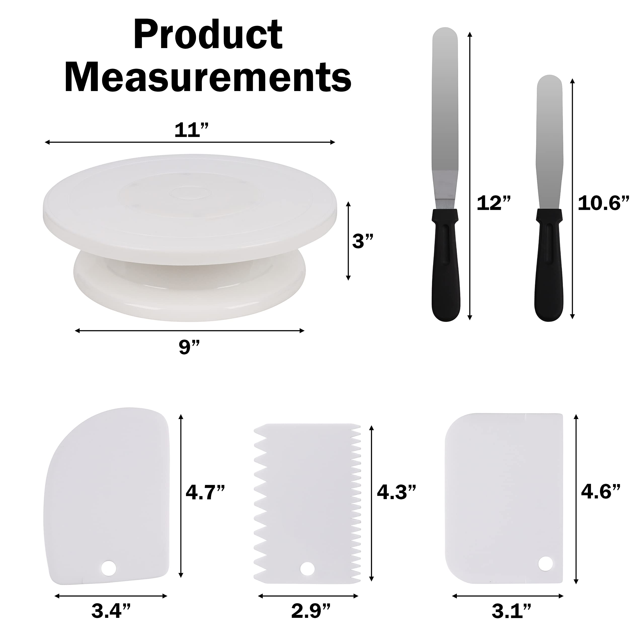 11 Inch Rotating Cake Stand/Turntable with 2 Icing Spatula and 3 Icing Smoother, Revolving Cake Stand Decorating Supplies/Baking Supplies/Baking Kit