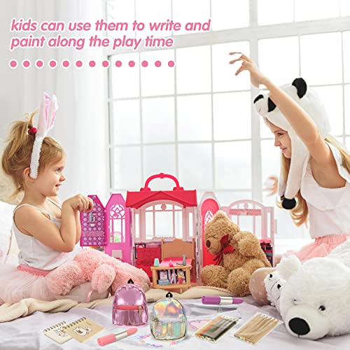 Mini Doll Backpack Mini Dolls School Bags Micro Backpack Mini Backpack DollToys with Mini Supplies Micropacks Mini Doll Accessories Toy Surprise with 10 Stationary Surprises Inside for Doll Play Sets