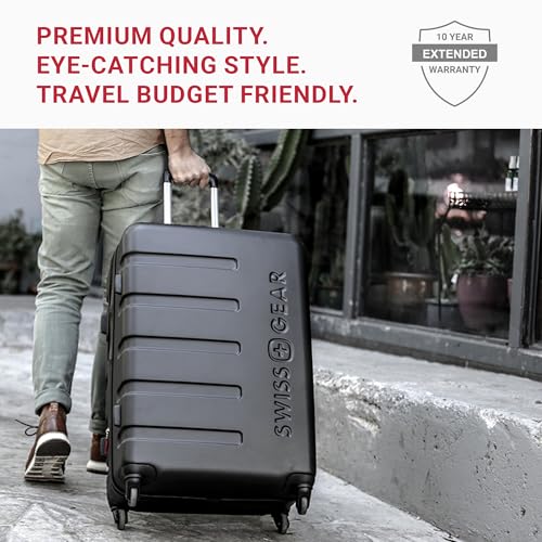 SwissGear 7366 Hardside Expandable Luggage with Spinner Wheels, Coral Almond, Checked-Medium 23-Inch