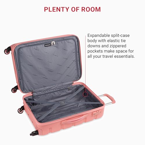SwissGear 7366 Hardside Expandable Luggage with Spinner Wheels, Coral Almond, Checked-Medium 23-Inch