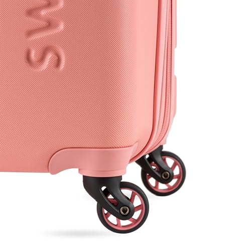 SwissGear 7366 Hardside Expandable Luggage with Spinner Wheels, Coral Almond, Checked-Medium 23-Inch