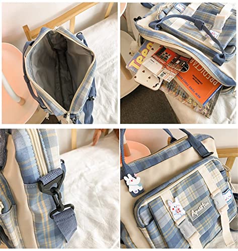 Kawaii Backpack with Kawaii Pin and Bear Plush Mini Cute Japanese School Bag Anime Shoulder Bag (Blue)