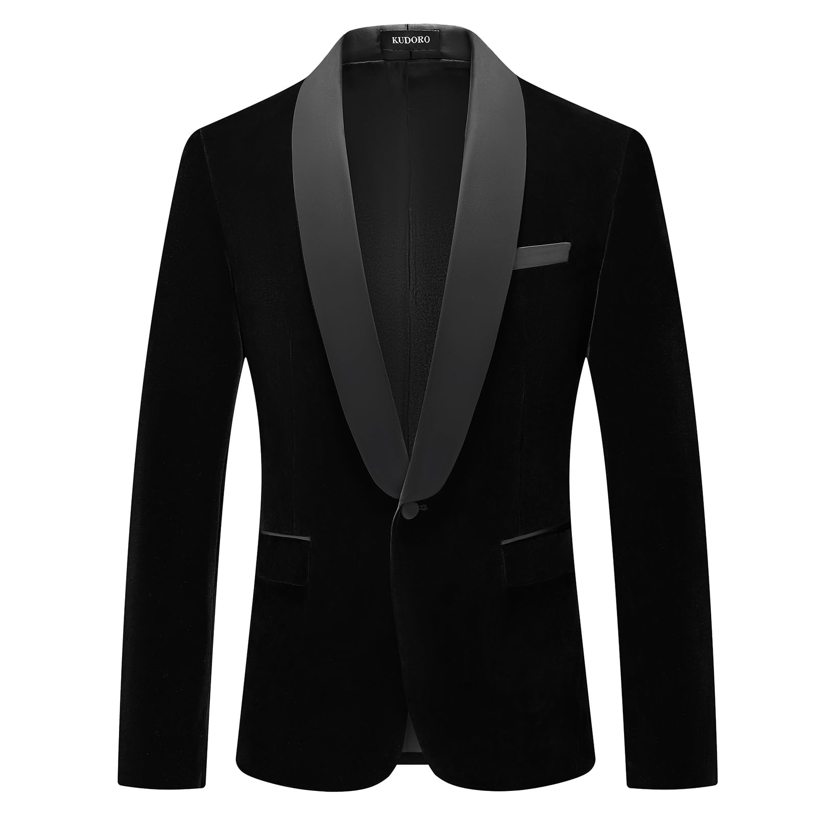 Mens Velvet Blazer - Slim Fit Tuxedo Suits - Shawl Collar Solid Jacket - Wedding Dinner Prom One Button Blazer - Black