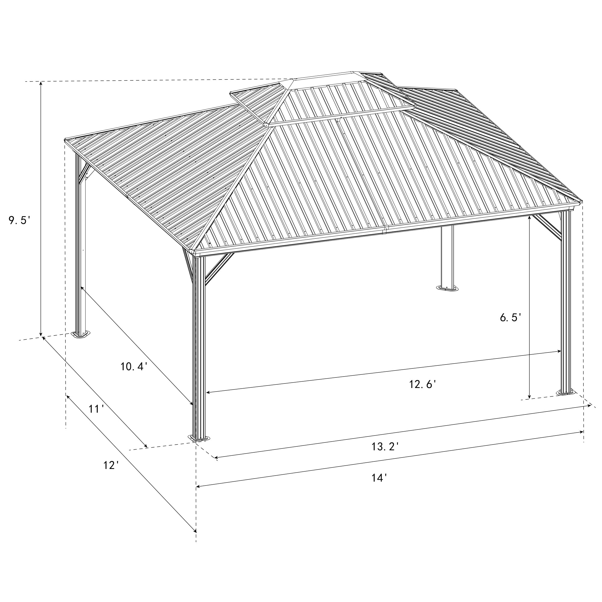 Kozyard Caesar 12'x14' Hardtop Gazebo - Permanent Metal Pavilion with Netting and Shaded Curtains for Patio, Backyard, and Deck - Galvanized Steel Outdoor Aluminum Canopy, Double Roof Gazebo (Brown)