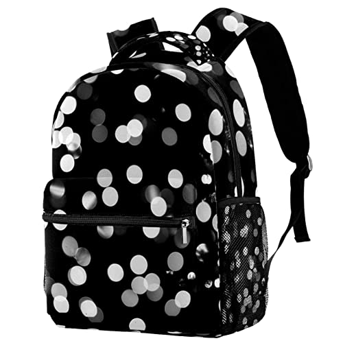 Teens Student Backpacks Boys Girls School Bookbags Laptop Backpack Black Polka Dot Schoolbag Purse Casual Daypack Bag with Multiple Pockets