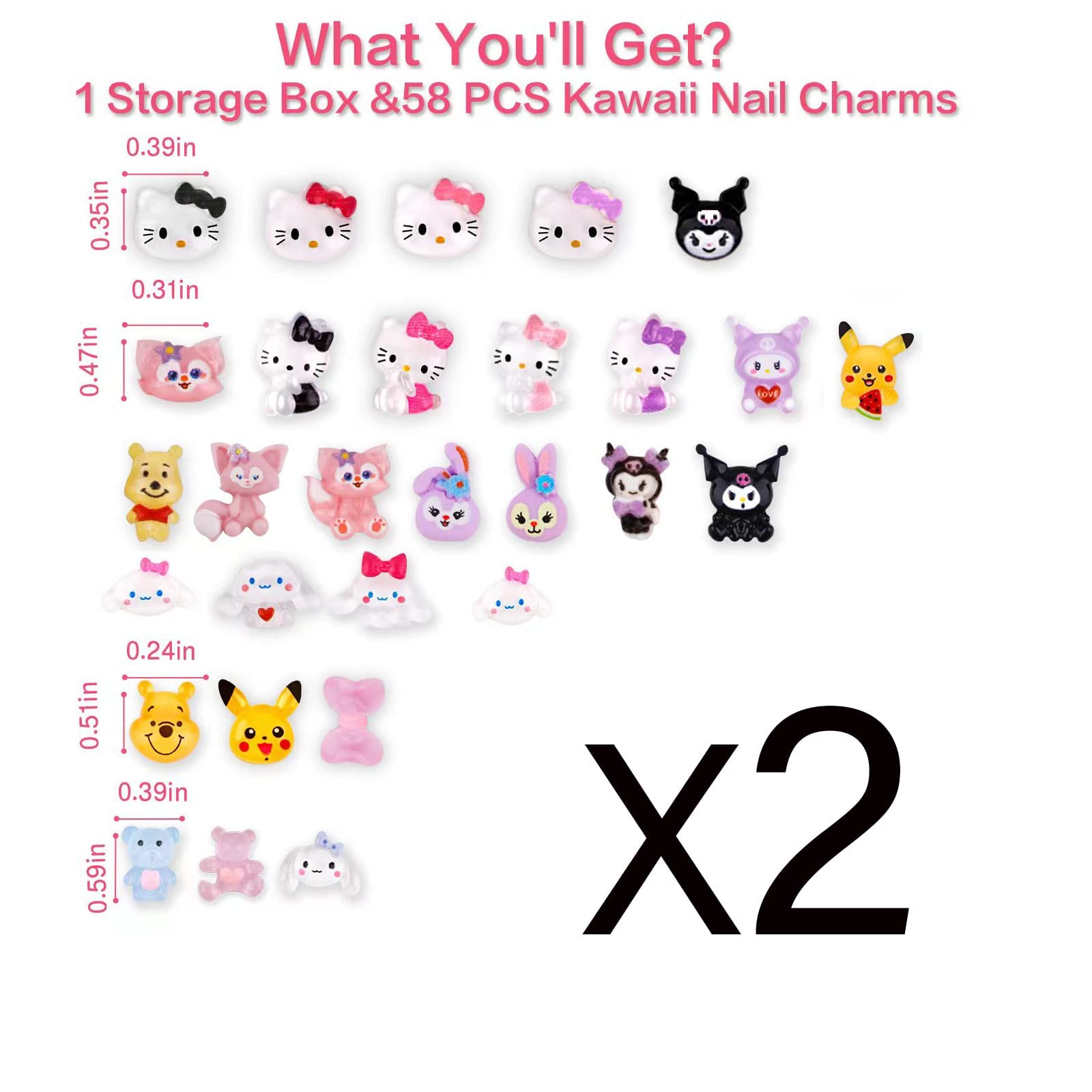 Hollyasa 58 PCS Kawaii Nail Charms Slime Charms 3D Nail Art Charms Flatback Resin Charms, for Nail Art Decorations Supplies
