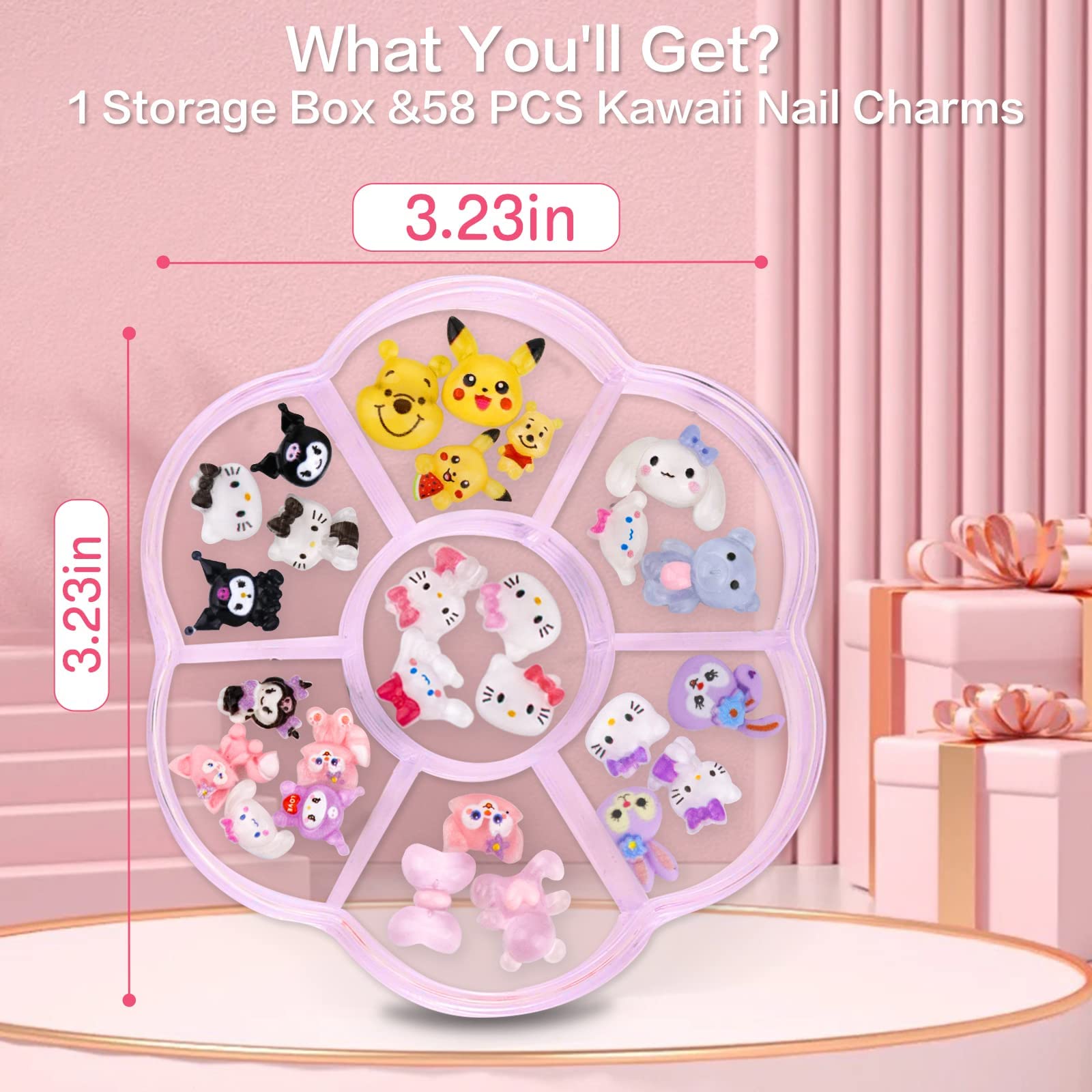 Hollyasa 58 PCS Kawaii Nail Charms Slime Charms 3D Nail Art Charms Flatback Resin Charms, for Nail Art Decorations Supplies