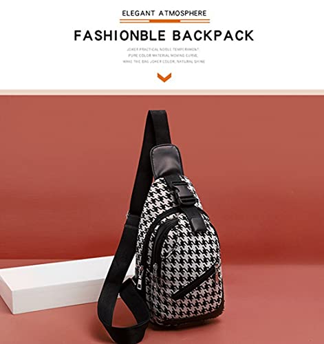 DAISHA Houndstooth canvas Casual Sling Backpack Multi-pocket,Travel Hiking Chest Bag Crossbody Daypack for Men & Women., Black, ytt3717