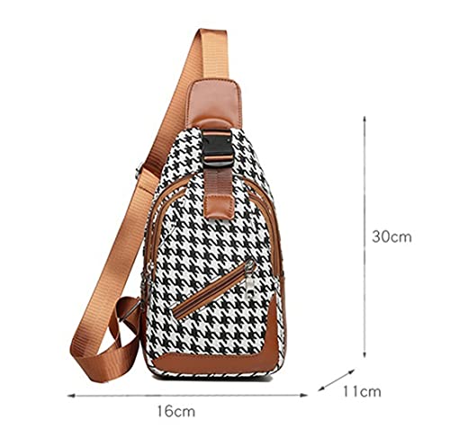 DAISHA Houndstooth canvas Casual Sling Backpack Multi-pocket,Travel Hiking Chest Bag Crossbody Daypack for Men & Women., Black, ytt3717
