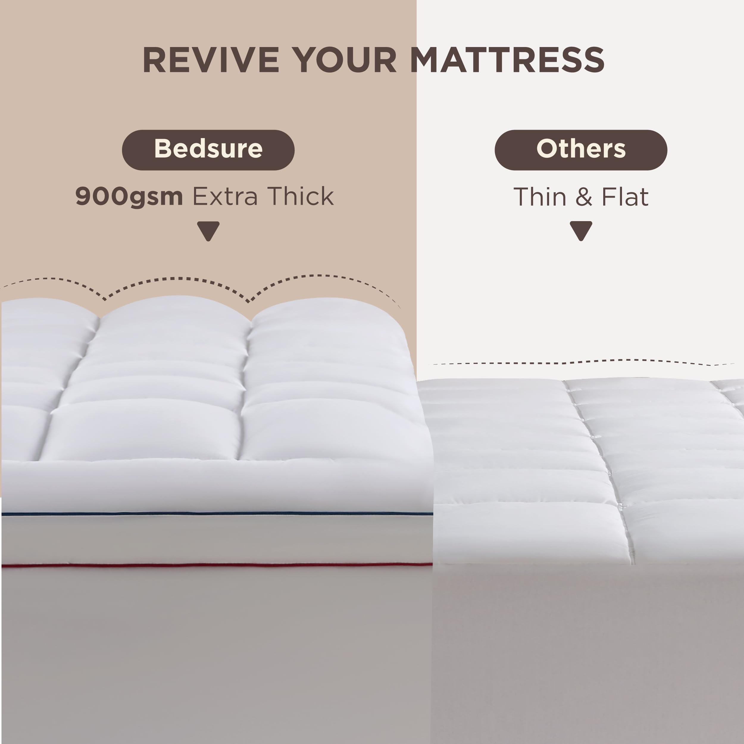 Bedsure Twin Mattress Topper, Pillow Top Mattress Topper Twin with Deep Pocket fits up to 21 Inches, Extra Soft Thick Bed Pad Cover with Fluffy Breathable, White