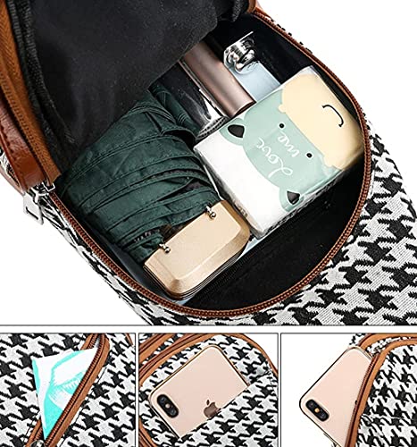 DAISHA Houndstooth canvas Casual Sling Backpack Multi-pocket,Travel Hiking Chest Bag Crossbody Daypack for Men & Women., Black, ytt3717